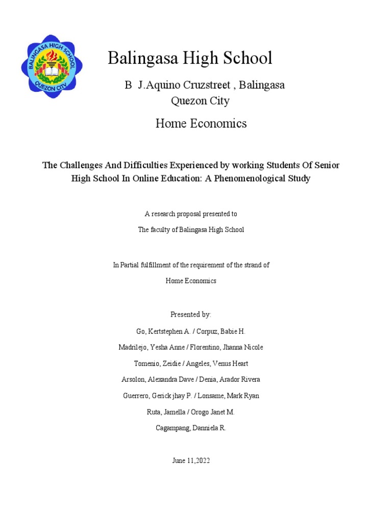 Balingasa High School H.E - A PR 1 Project Group 2 | PDF | Experience ...