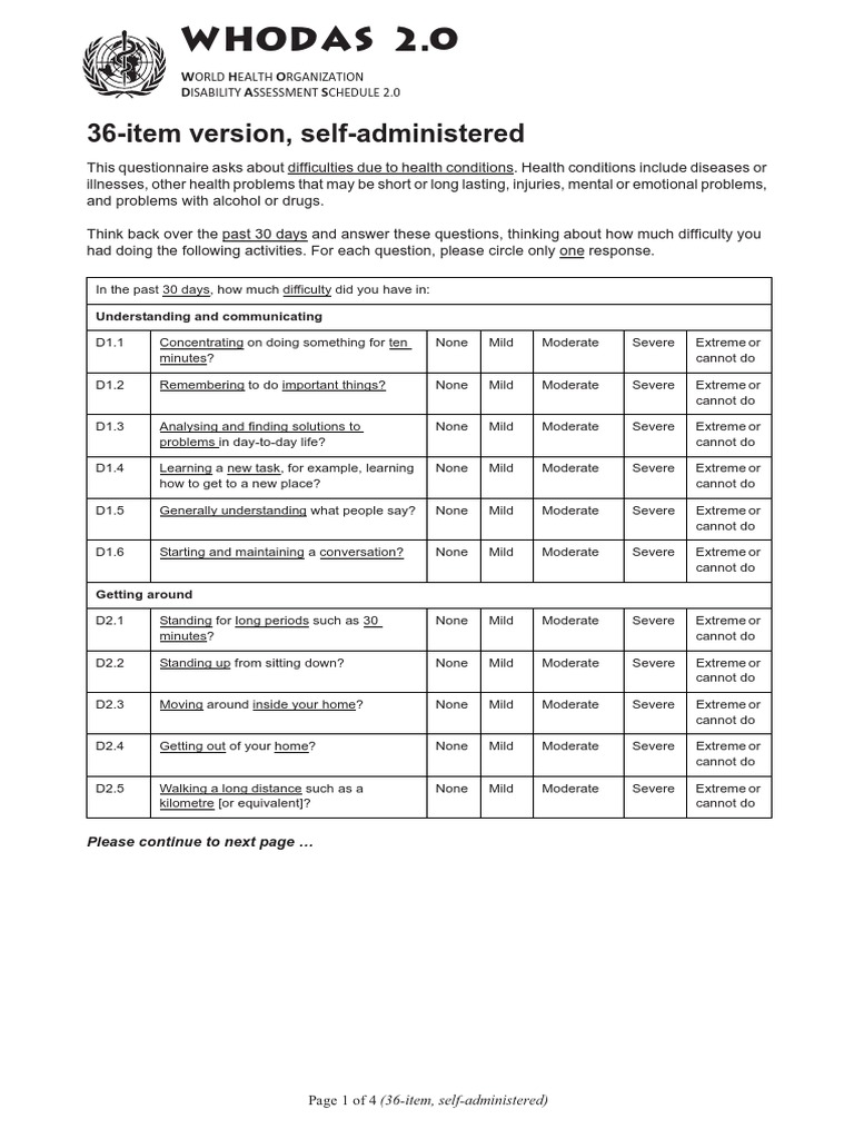Whodas 2 | PDF | Health Care | Psychological Concepts