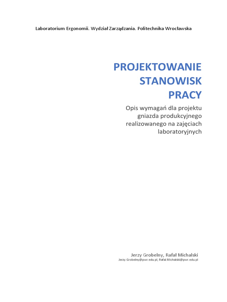 Projektowanie Stanowisk Pracy: Opis Wymagań Dla Projektu Gniazda ...
