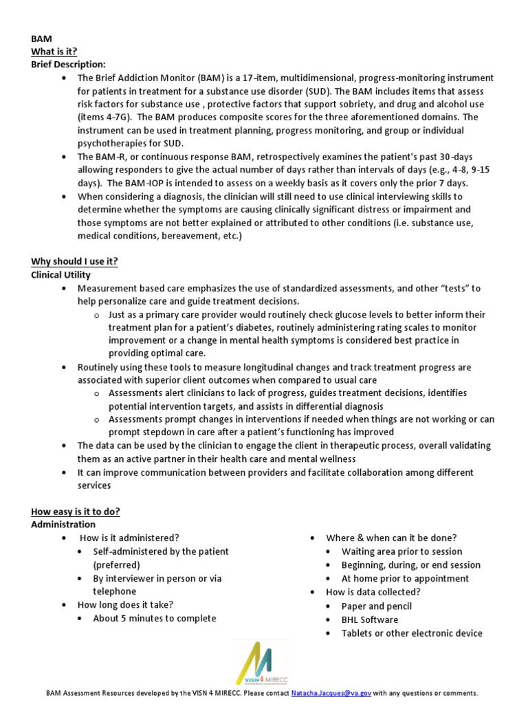 Brief Addiction Monitor (BAM) Overview | PDF | Substance Use Disorder ...