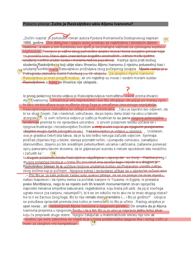 Polazno Pitanje:: Zašto Je Raskoljnikov Ubio Aljonu Ivanovnu? | PDF