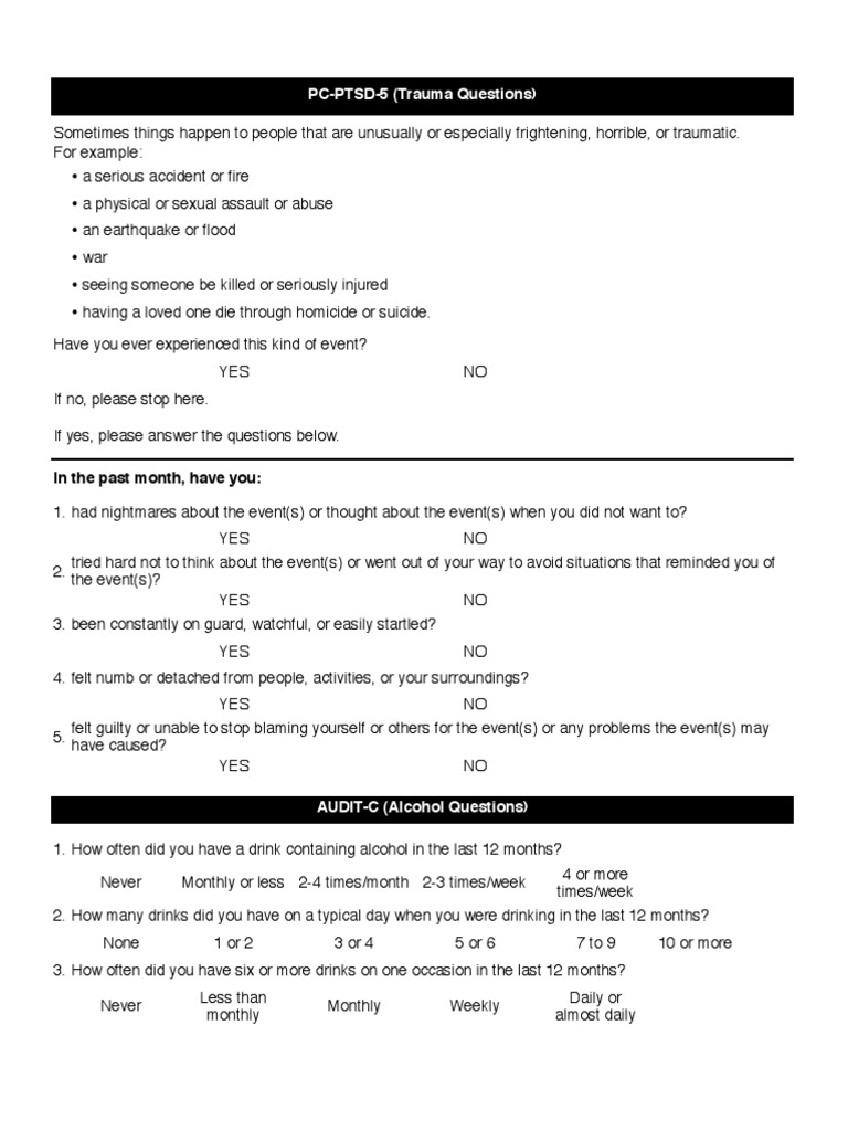 PCMHI PC-PTSD and AUDIT-C | PDF
