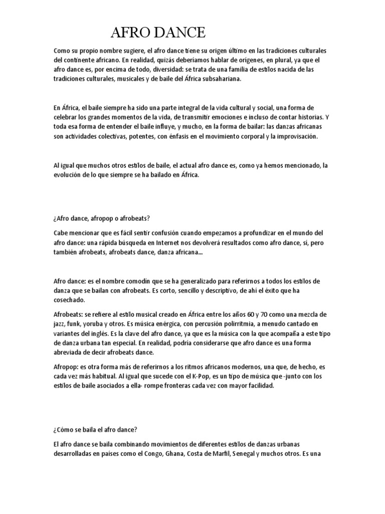 Orígenes y características del Afro Dance | PDF | Música dance | Bailes