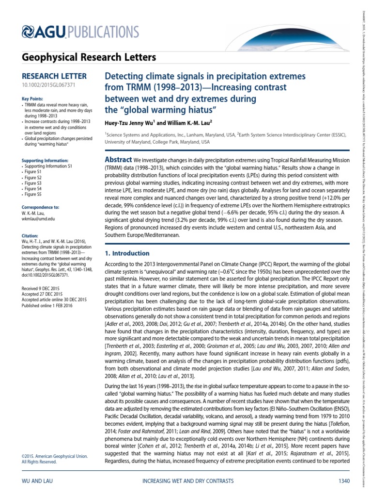 Geophysical Research Letters - 2016 - Wu - Detecting Climate Signals in ...