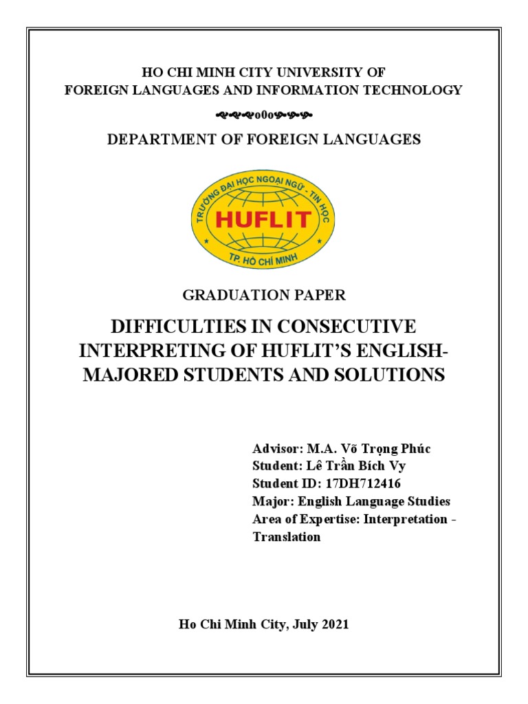 Difficulties in Consecutive Interpreting of Huflit'S English-Majored ...