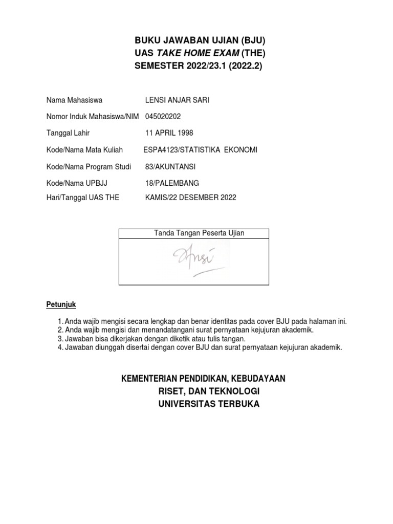 Bju - Statistika Ekonomi Ujian The | PDF