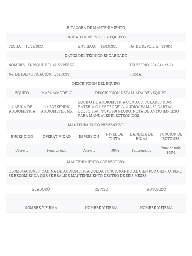 Bitácora de Mantenimiento | PDF