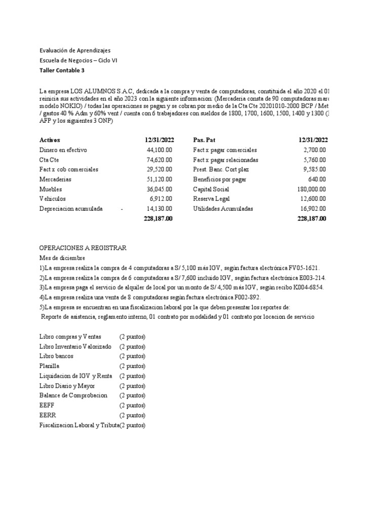 Taller Contable 3 | Descargar gratis PDF | Servicios financieros | Economias