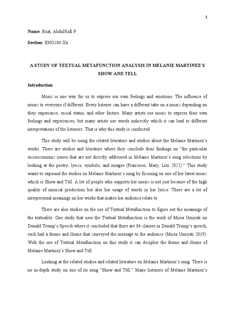 A Study of Textual Metafunction Analysis in Melanie Martinez - 1 | PDF ...