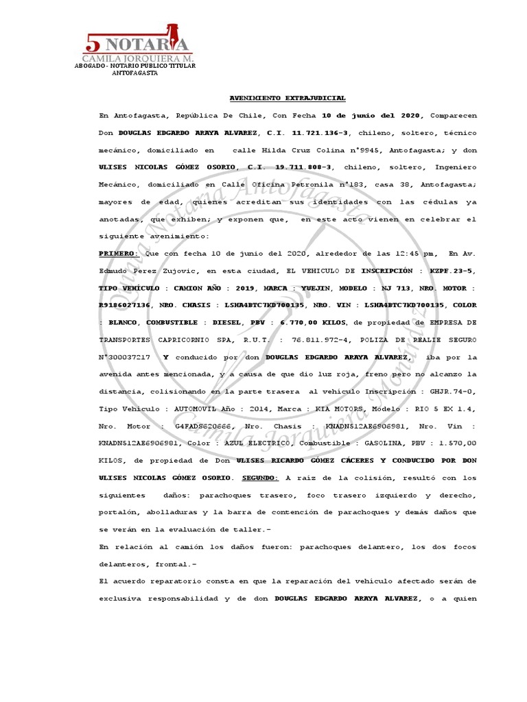 Avenimiento Extrajudicial Seguro | PDF | Vehículos de ruedas | Vehículos terrestres