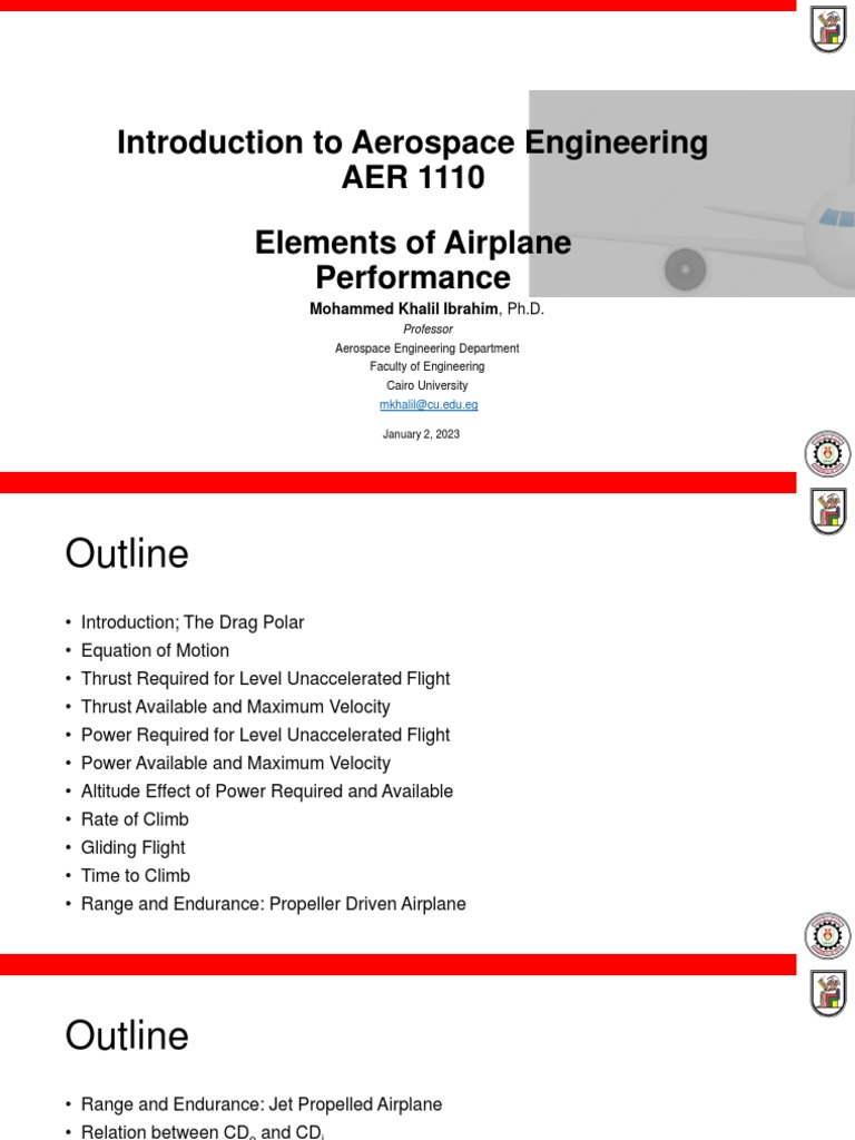 Introduction To Aerospace Engineering AER 1110 Elements of Airplane Performance | PDF
