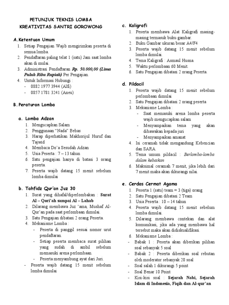 PETUNJUK TEKNIS LOMBA | PDF