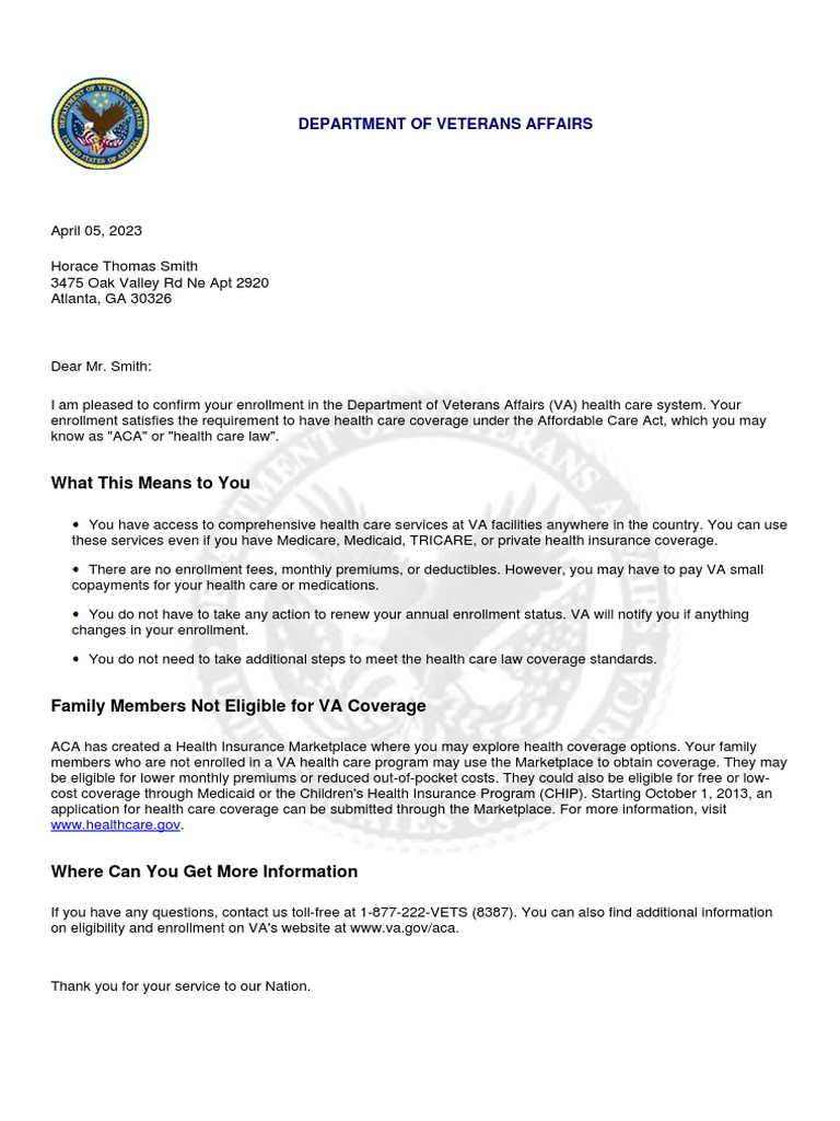VA Health Care Enrollment Confirmation | PDF