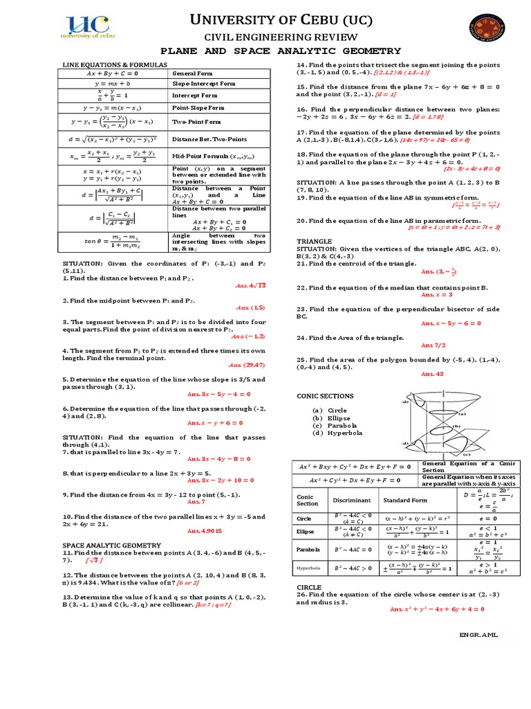 Ce Ec 1 Space And Plane Analytic Geometry Pdf Ellipse Line