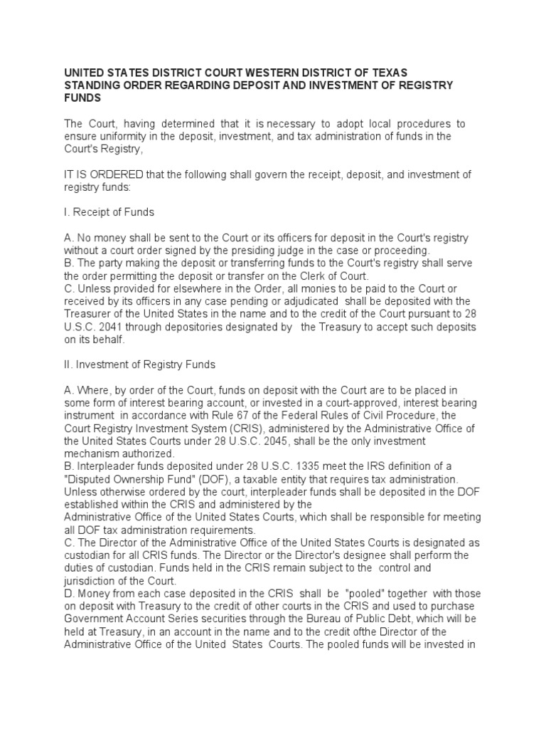 Court Registry Funds Management Order | PDF | Social Science | Law