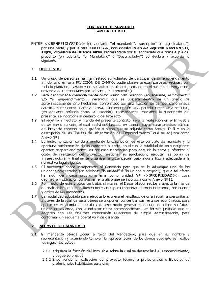 Contrato de Mandato para Desarrollo Inmobiliario | PDF | Condominio ...