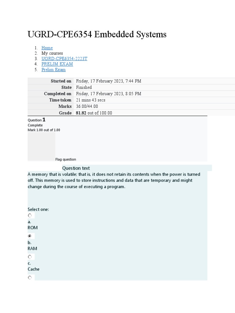 UGRD-CPE6354 Embedded Systems Exam Results | PDF | Computers