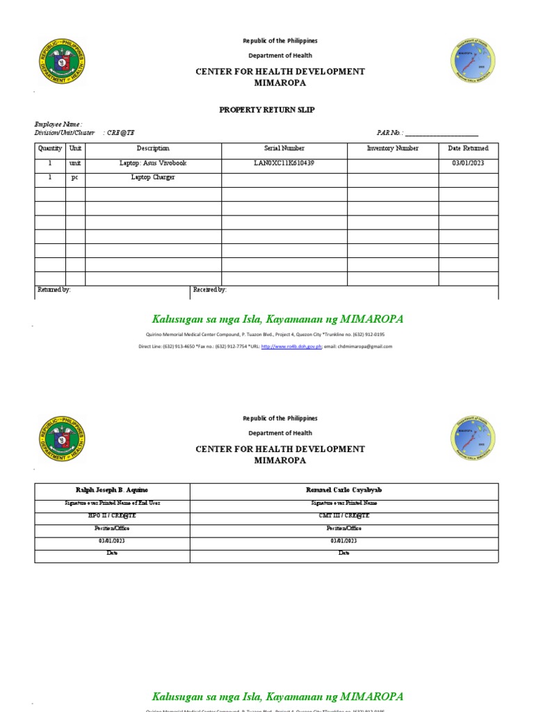 Return Slip RJA | PDF | Philippines