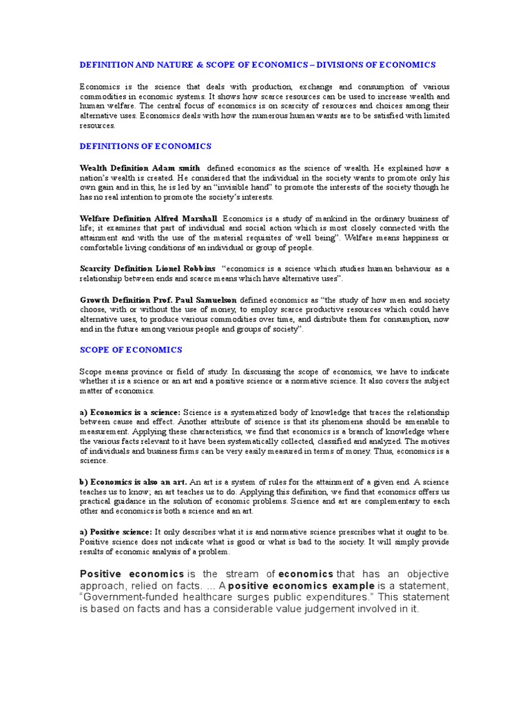 Nature And Scope Of Economics Pdf Economics Microeconomics