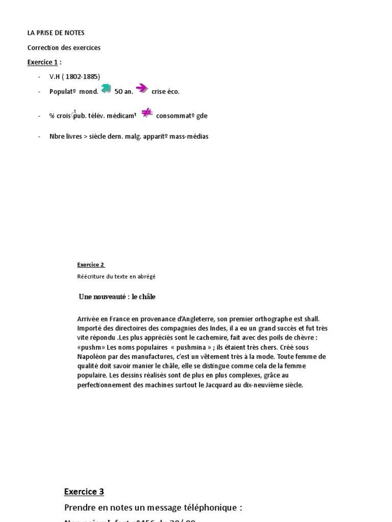 Correction Exercices de La Prise de Notes | PDF