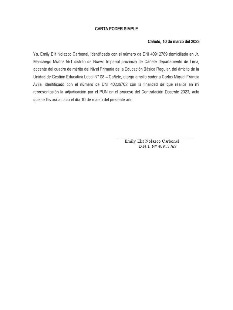 Carta Poder Simple 2023 | PDF