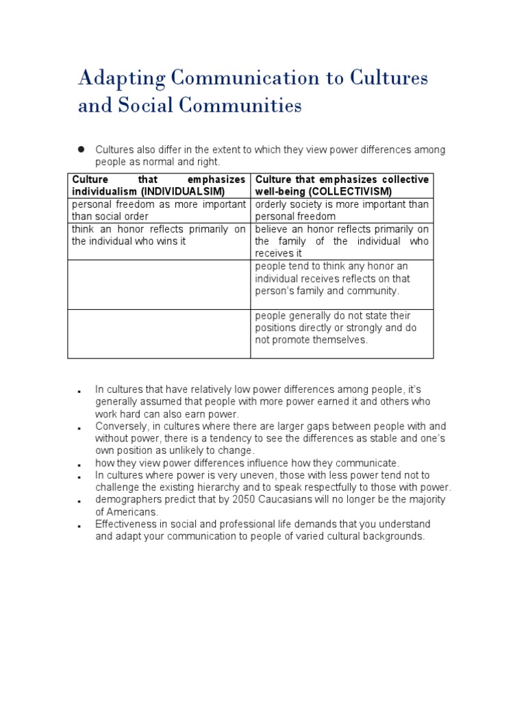Adapting Communication To Cultures and Social Communities | PDF ...