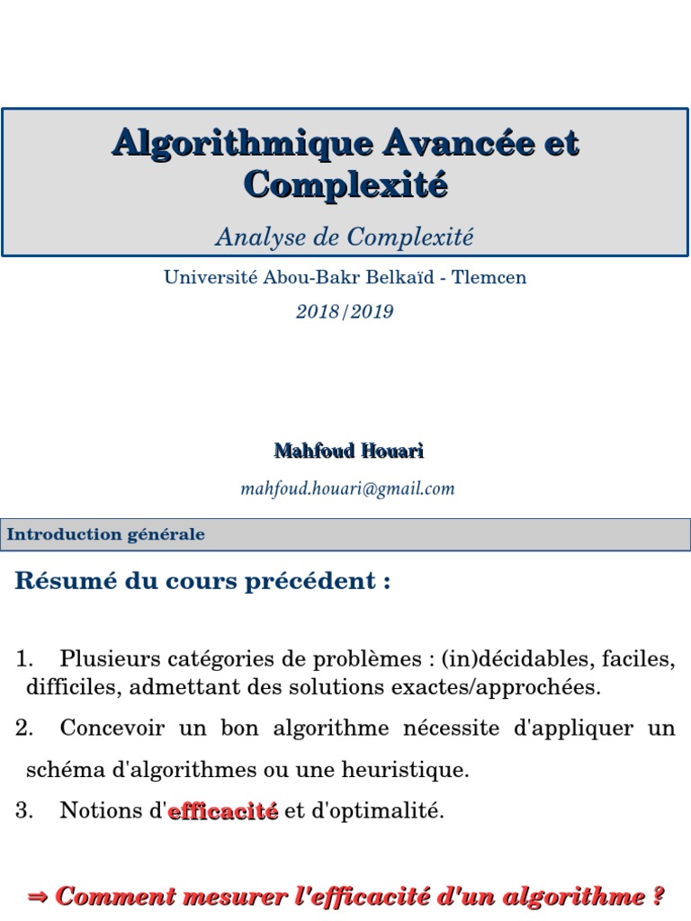 Analyse de la Complexité Asymptotique | PDF | Théorie de la complexité (informatique théorique ...