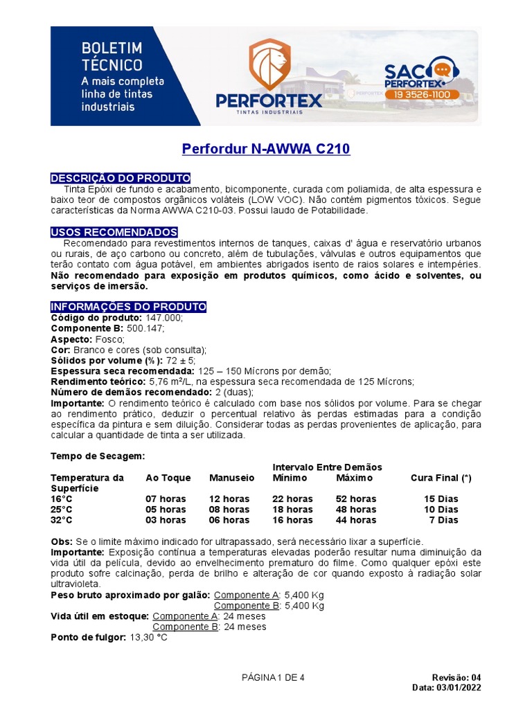 Perfordur N-AWWA C210: Descrição Do Produto | PDF