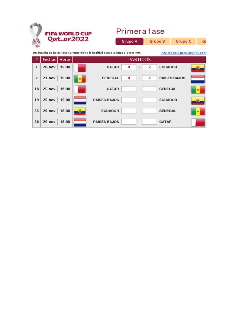 Fixture Catar 2022 - ClasesExcel | PDF