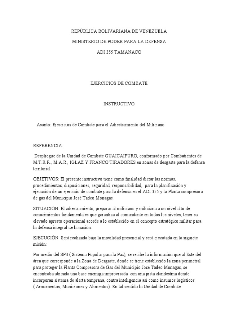 Instructivo de Ejercicio de Combate | PDF | Conflictos del segundo ...