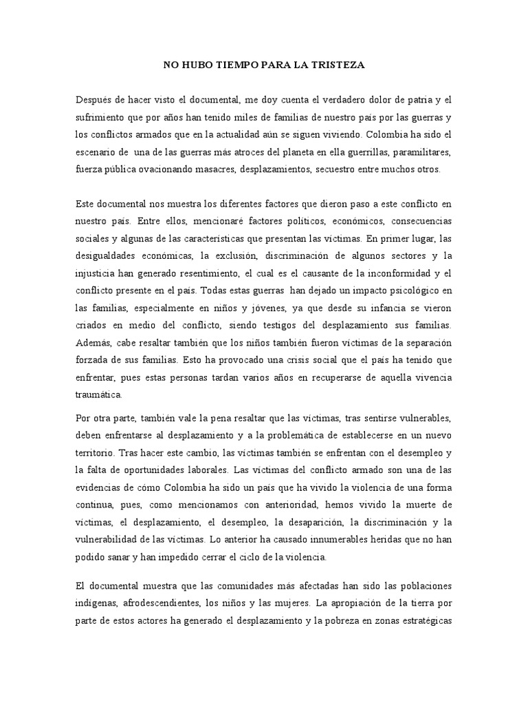 No Hubo Tiempo para La Tristeza | PDF | Violencia No Hubo Tiempo para La Tristeza | PDF | Violencia