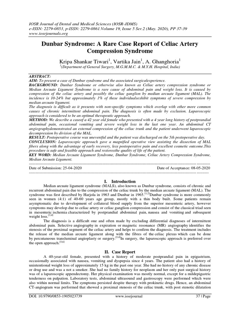 Dunbar Syndrome: A Case Report on the Laparoscopic Treatment of Celiac ...