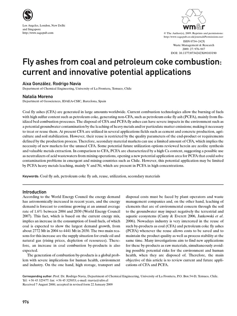 Fly Ashes From Coal and Petroleum Coke Combustion: Current and ...