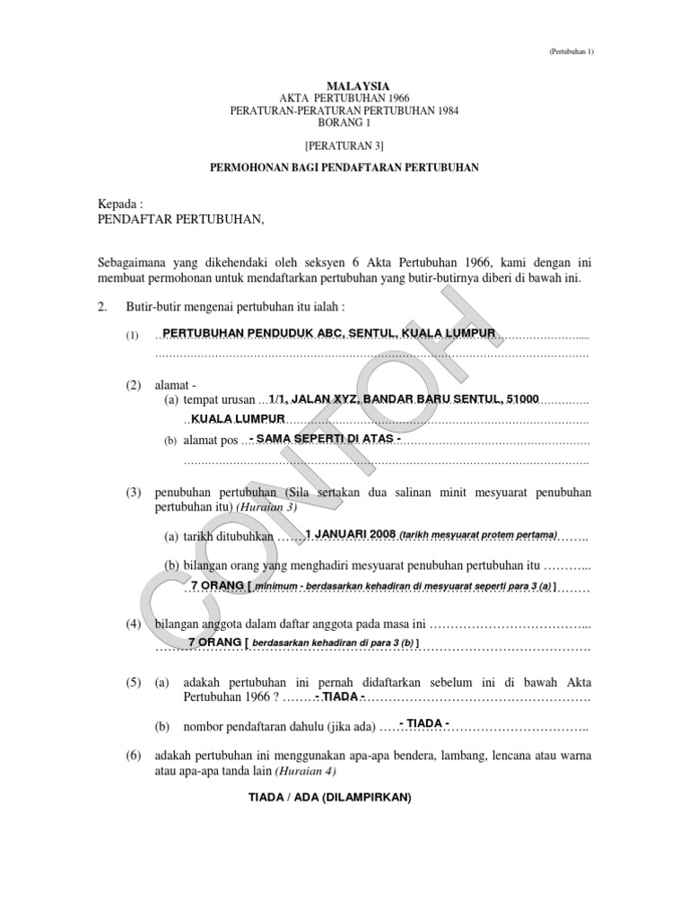 Ros Contoh Pengisian Borang 1 | PDF