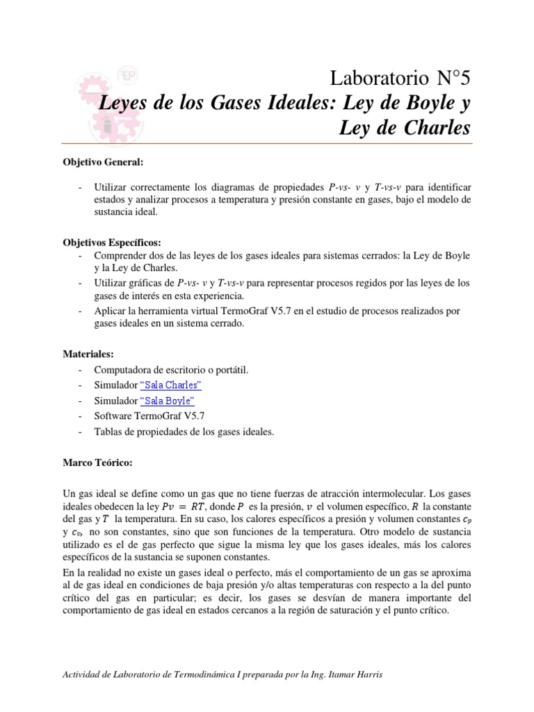 Guía de Laboratorio N°5 TermoGraf V5.7 Termodinámica I | PDF | Gases ...