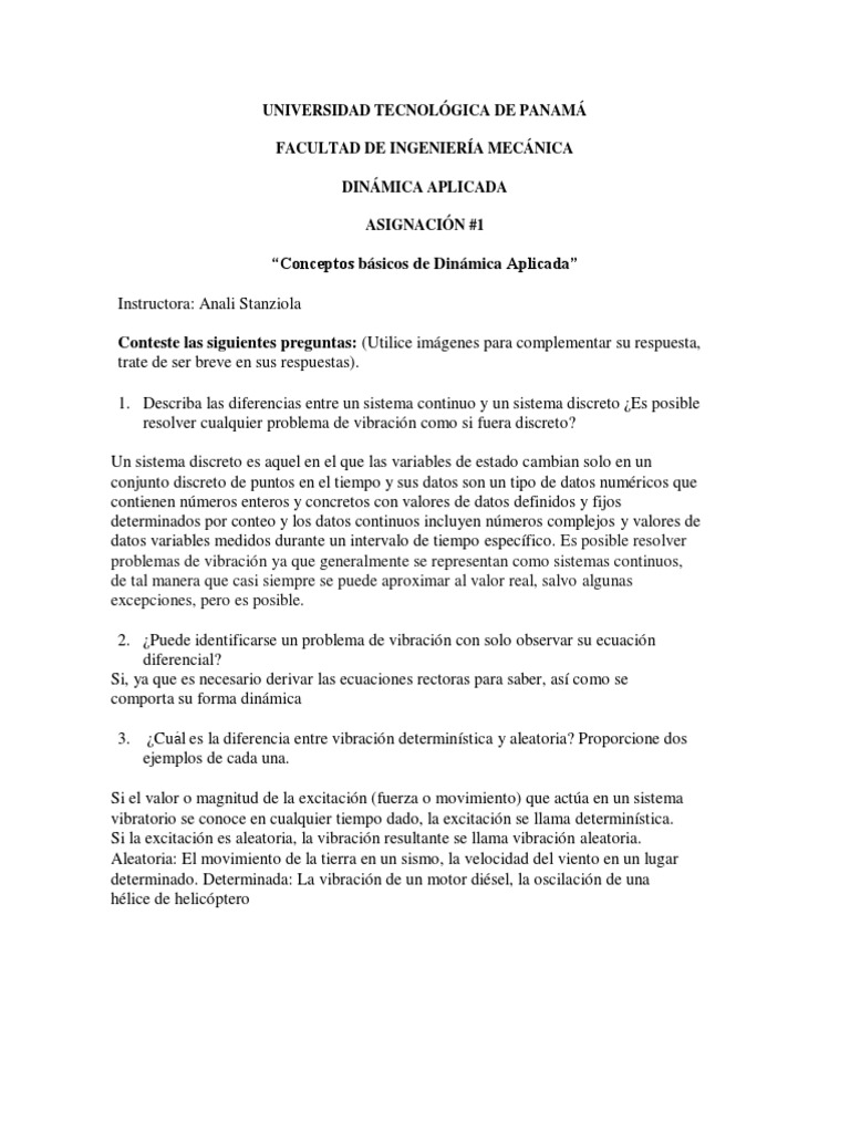 Asignación - 1 Dinámica Aplicada Joel Rios | PDF | Oscilación | Resonancia