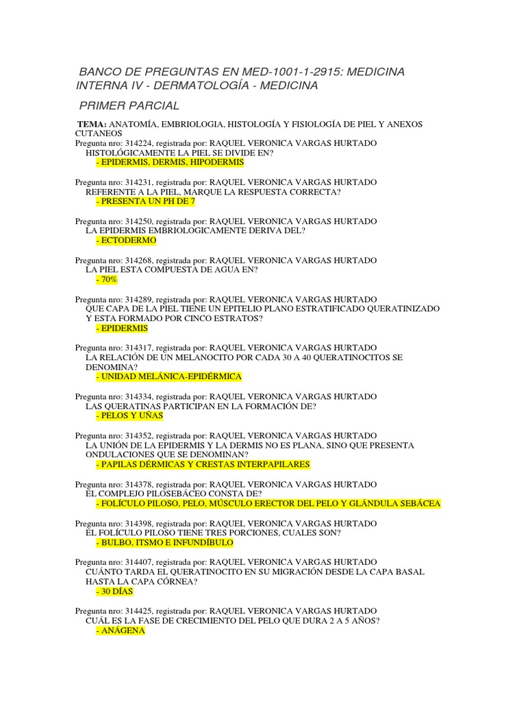 1 Parcial - Dermato | PDF | Epidermis | Piel