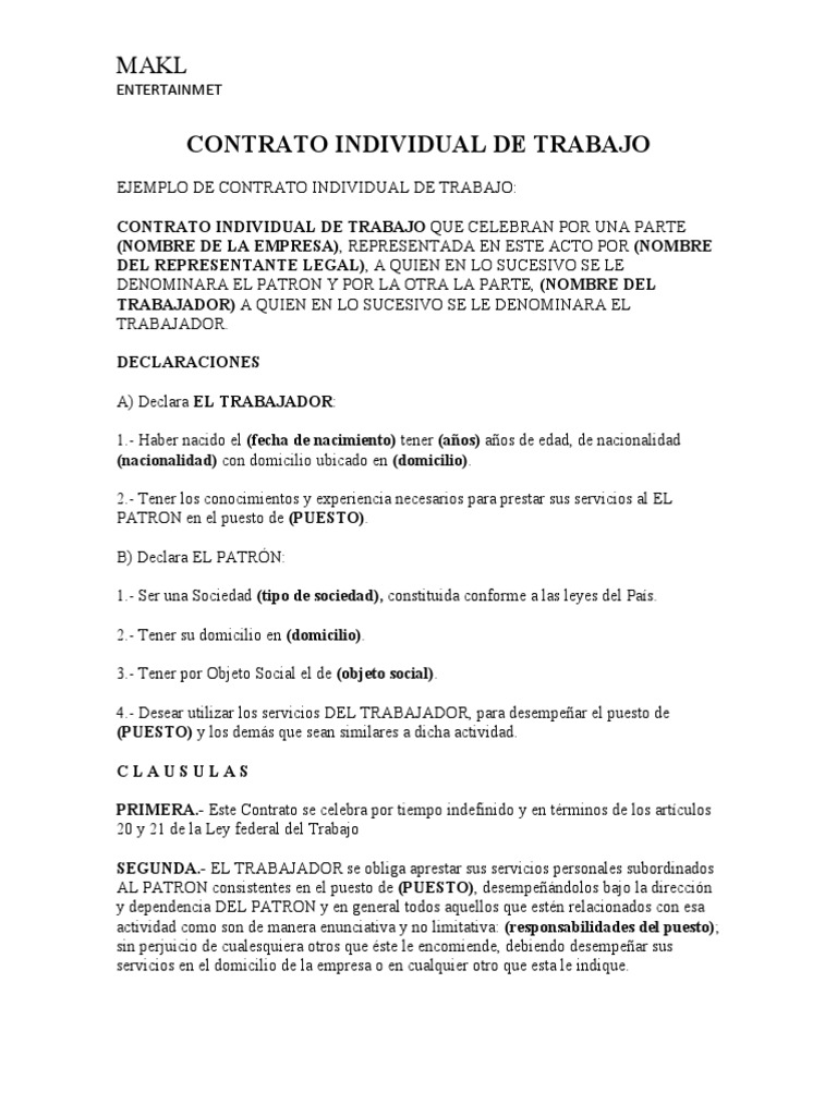 Contrato Individual De-Trabajo - Contrato BASE | PDF | Tiempo de trabajo