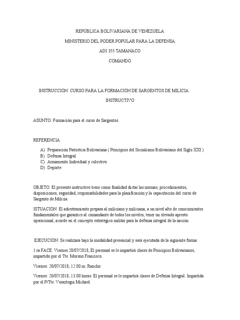 Quinto Nivel de Curso de Sargento de Milicia | PDF | Militar | Gobierno