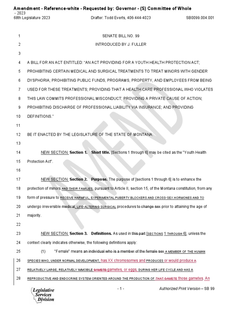Senate Bill 99 Amendments | PDF | Male | Puberty