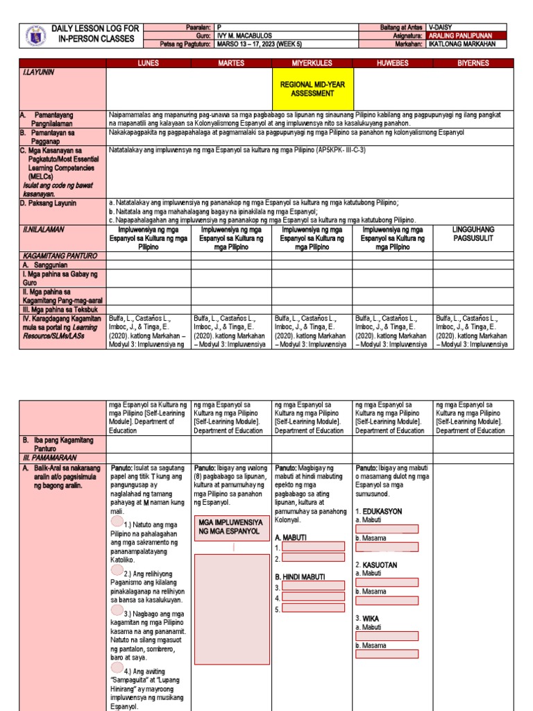 G5 Q3W5 DLL AP (MELCs) | PDF