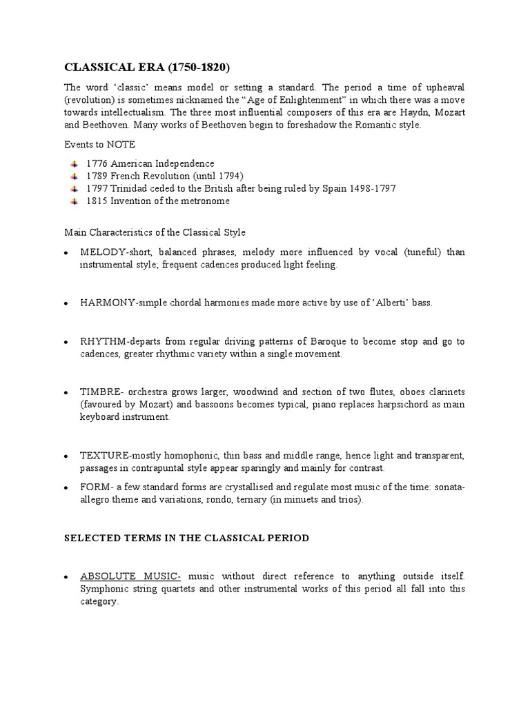 CLASSICAL ERA (1750-1820) : Selected Terms in The Classical Period ...