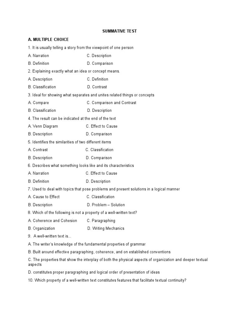 SUMMATIVE TEST Pt. 1 | Download Free PDF | Paragraph | Concept