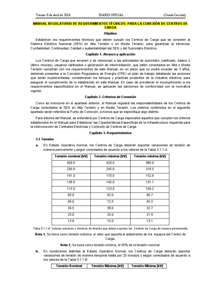 CDR Manual Regulatorio de Requerimientos Técnicos para La Conexión de Centros de Carga | PDF ...