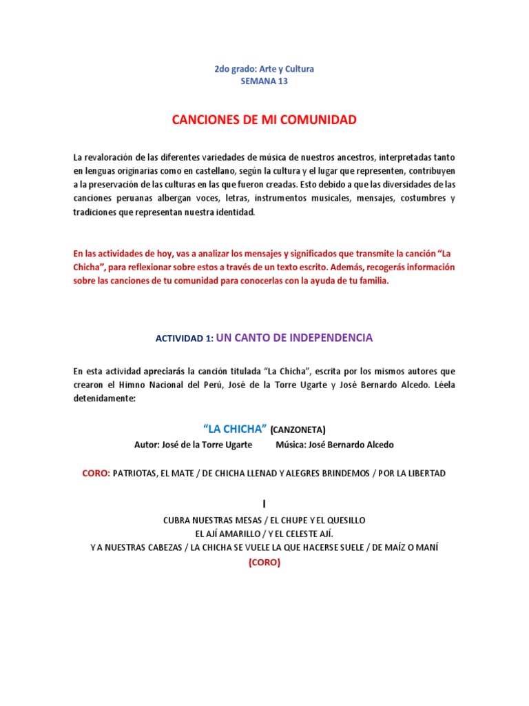 Canciones de Mi Comunidad: Un Canto de Independencia | PDF | Estudios ...