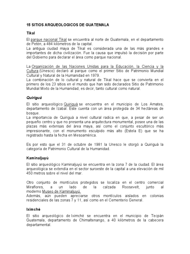 15 Sitios Arqueológicos en Guatemala | PDF | Civilización maya