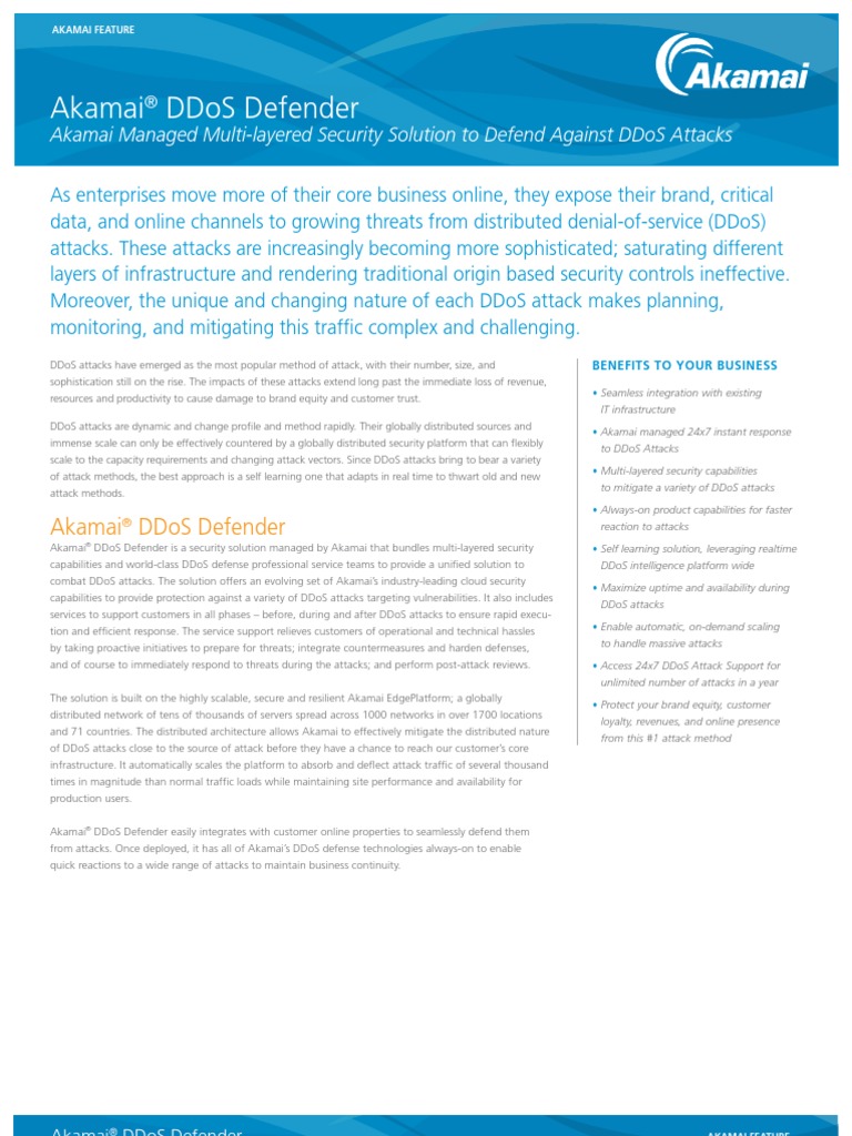 Akamai DDoS Feature Sheet | PDF | Denial Of Service Attack | Http Cookie