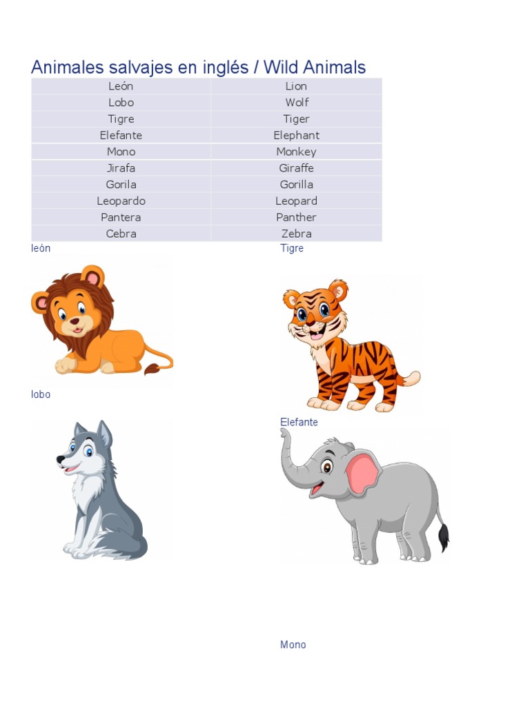 Animales salvajes en inglés y español | PDF | Organismos | Mamíferos