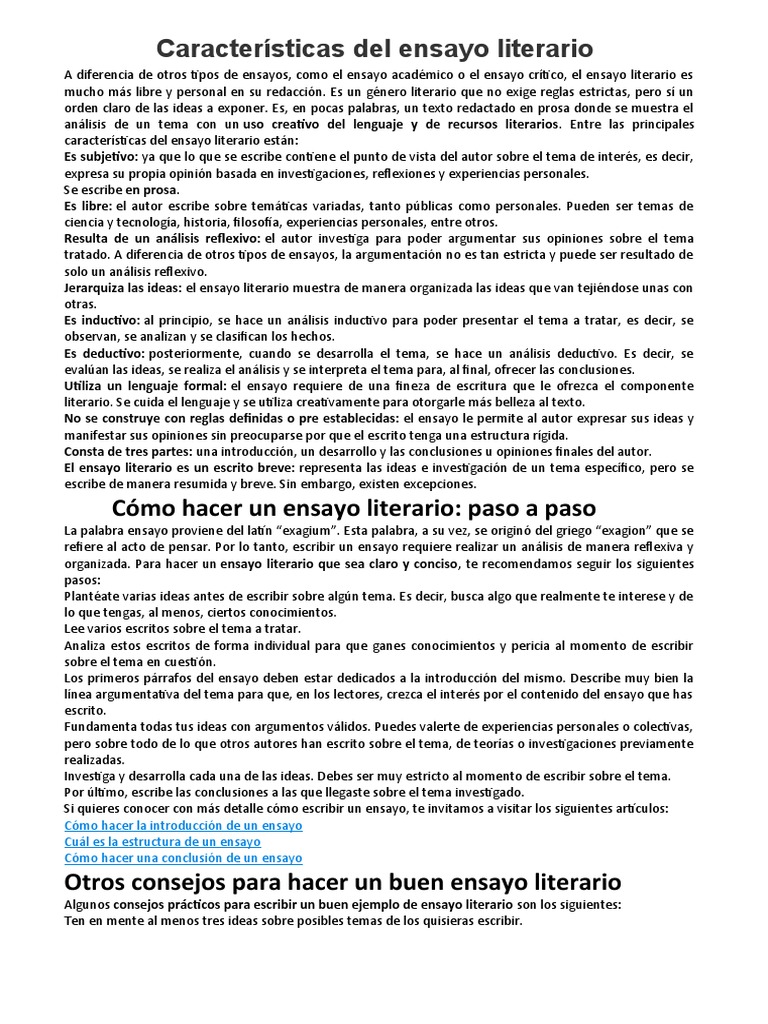 Características Del Ensayo Literario | PDF | Ensayos