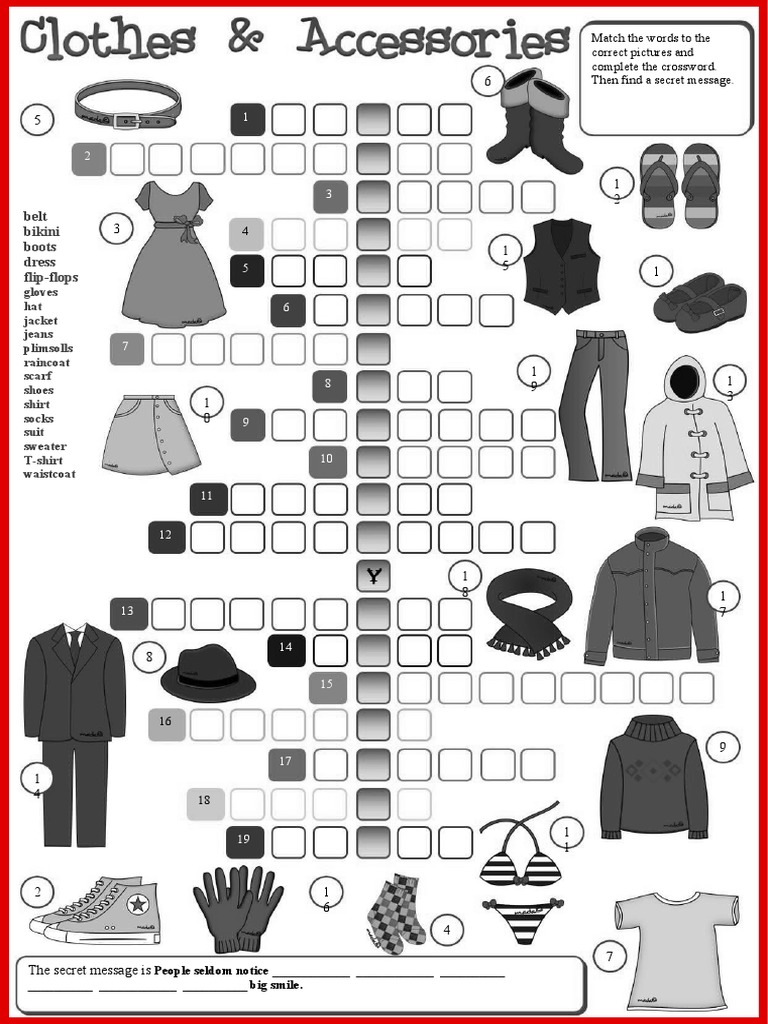 Clothes and Accessories Crossword | PDF | Style | Cultural Trends